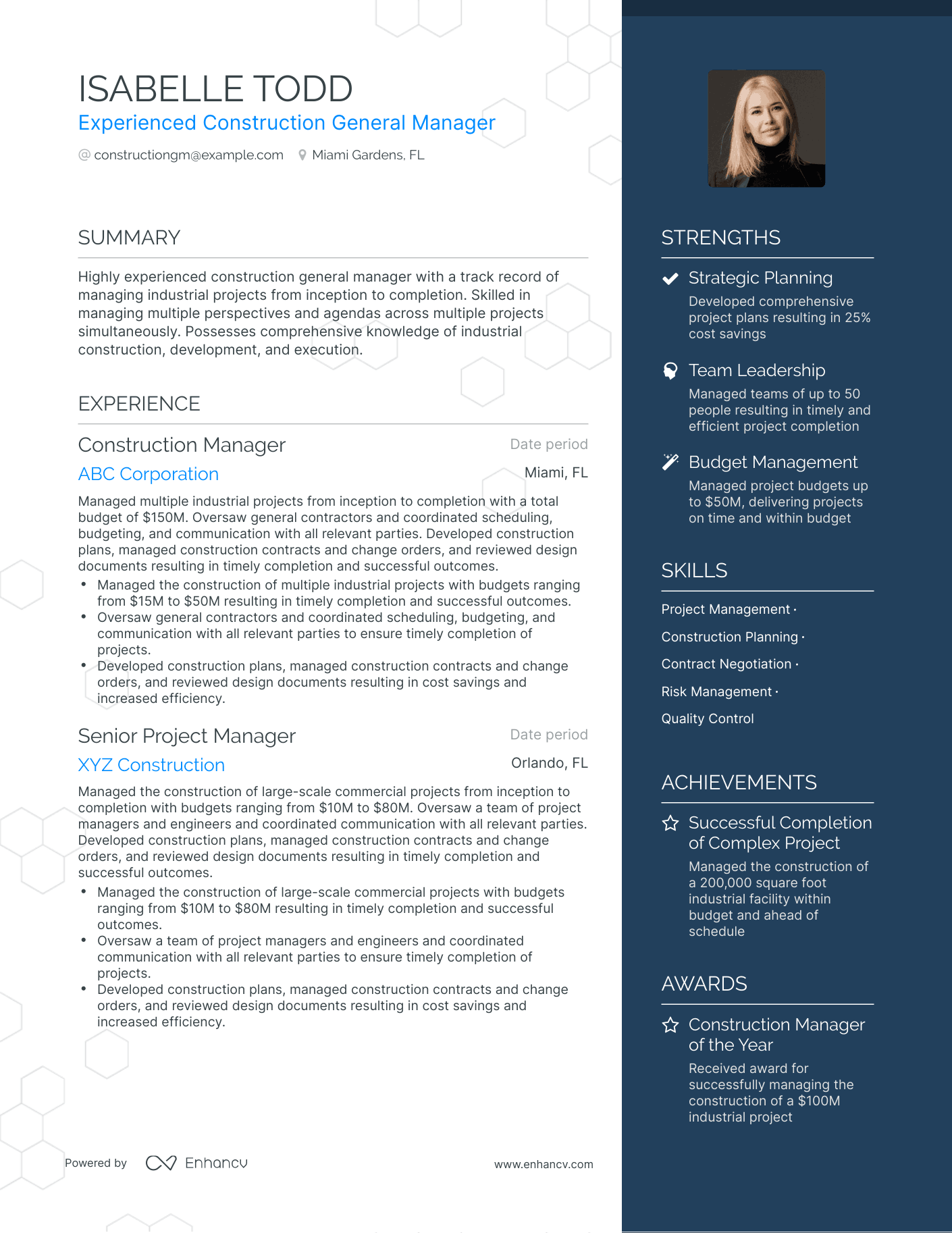 5 Construction General Manager Resume Examples & Guide for 2024