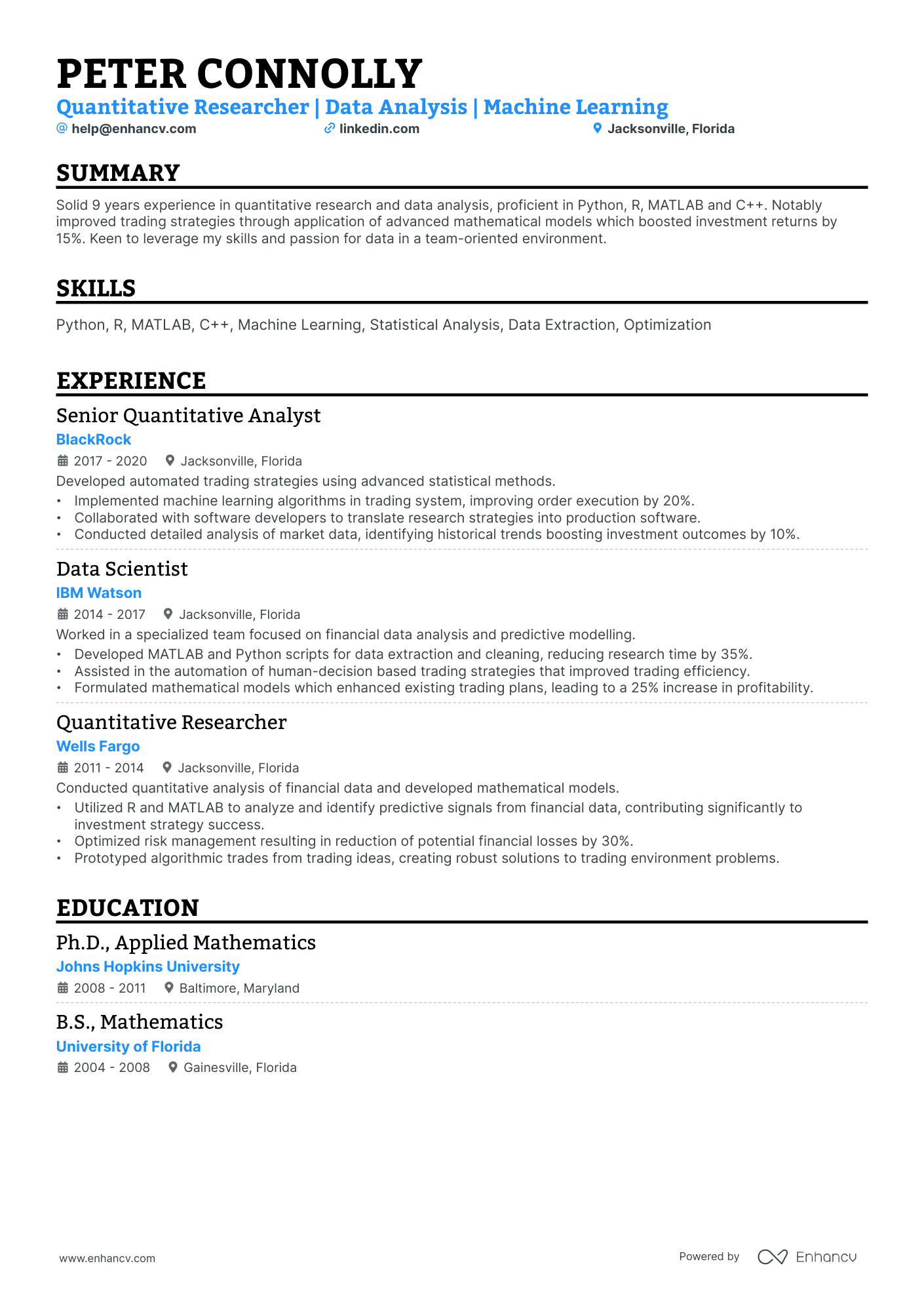 10 Quantitative Researcher Resume Examples & Guide for 2025