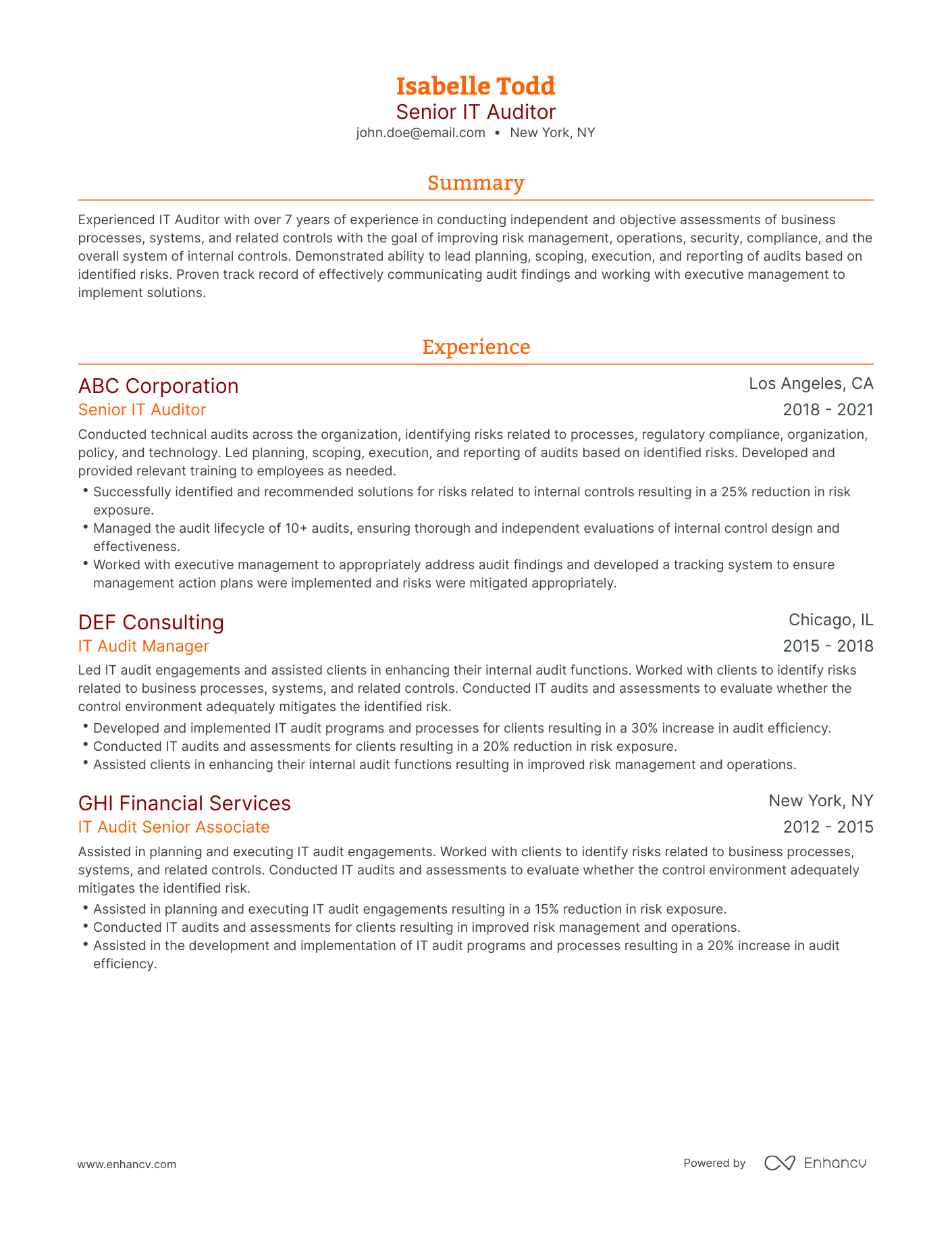 5 IT Auditor Resume Examples & Guide for 2023