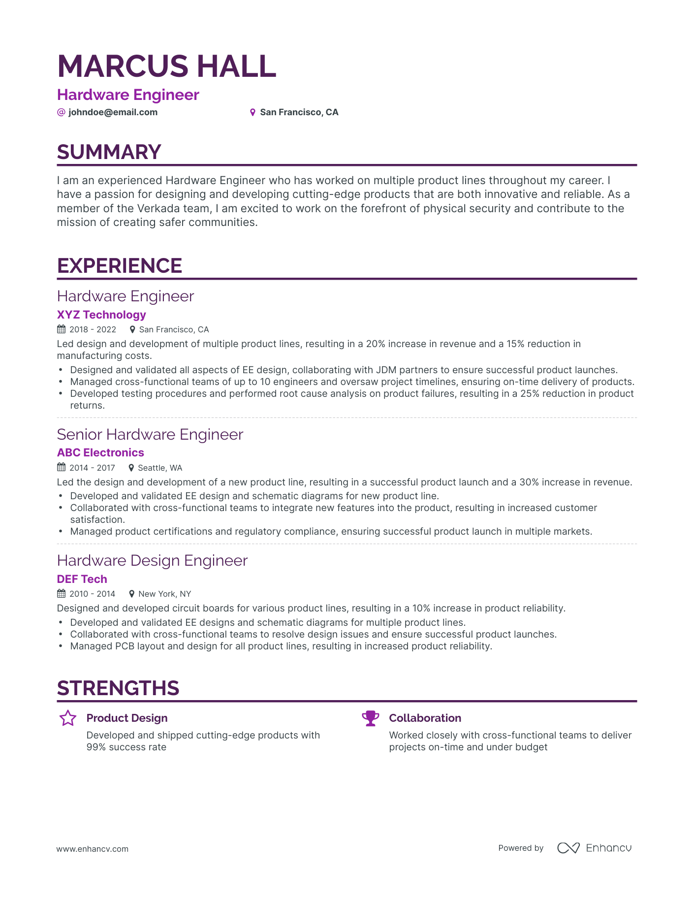 5 Hardware Engineer Resume Examples & Guide for 2024