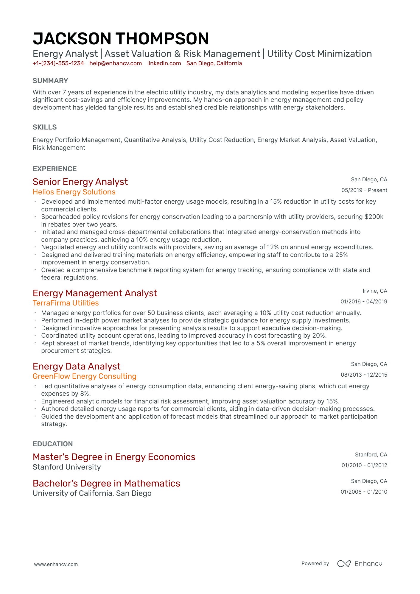 10 Energy Manager Resume Examples & Guide for 2026