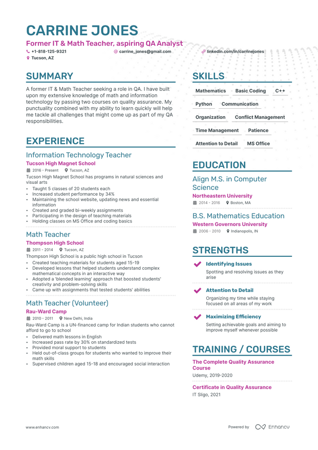 5 Teacher For Career Change Resume Examples & Guide for 2023
