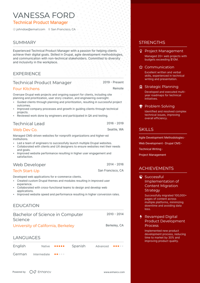 5 Technical Product Manager Resume Examples & Guide for 2023