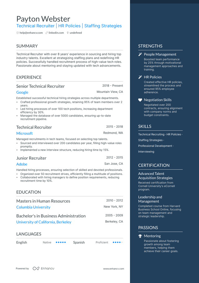 5 Technical Recruiter Resume Examples & Guide for 2023