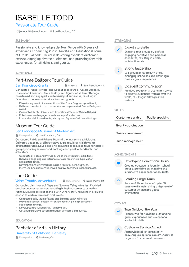 5 Tour Guide Resume Examples & Guide for 2023