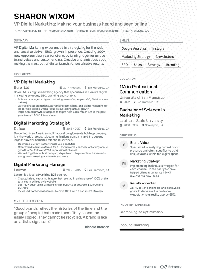 5 Vp Digital Marketing Resume Examples & Guide for 2023