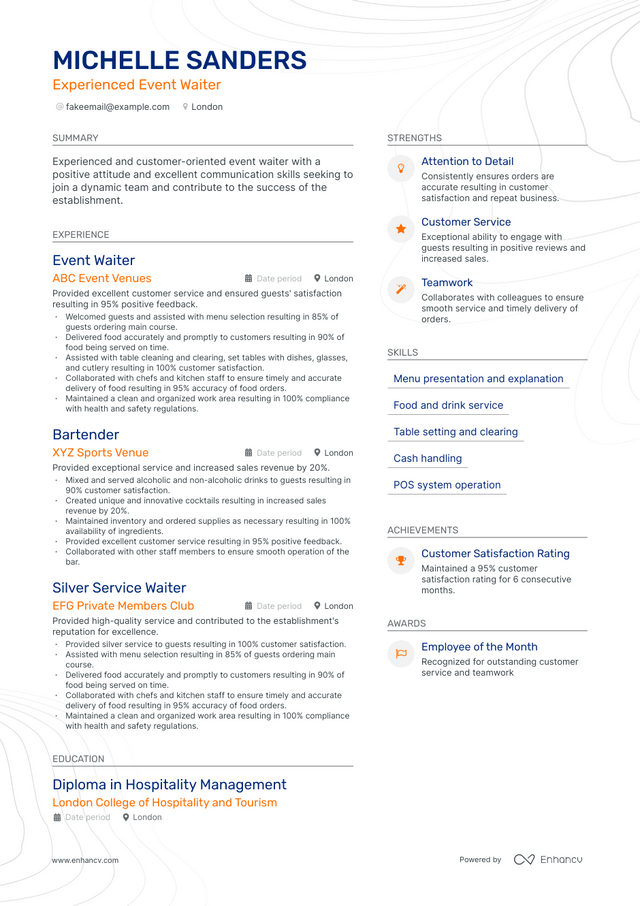 5 Waiter Resume Examples & Guide for 2023