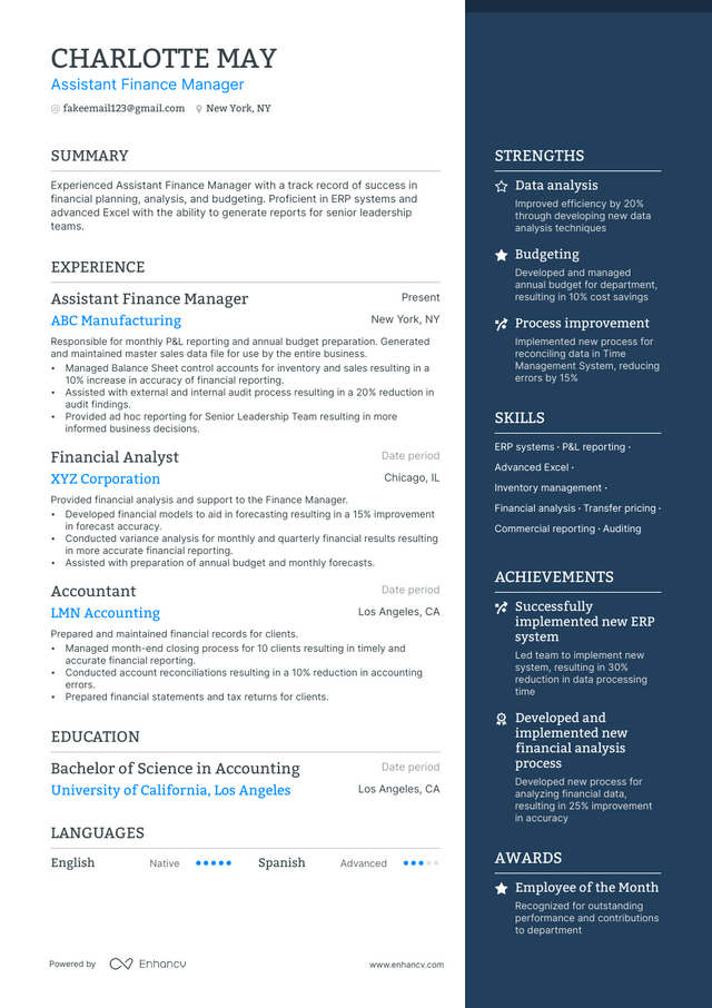 5 Assistant Finance Manager Resume Examples & Guide for 2023