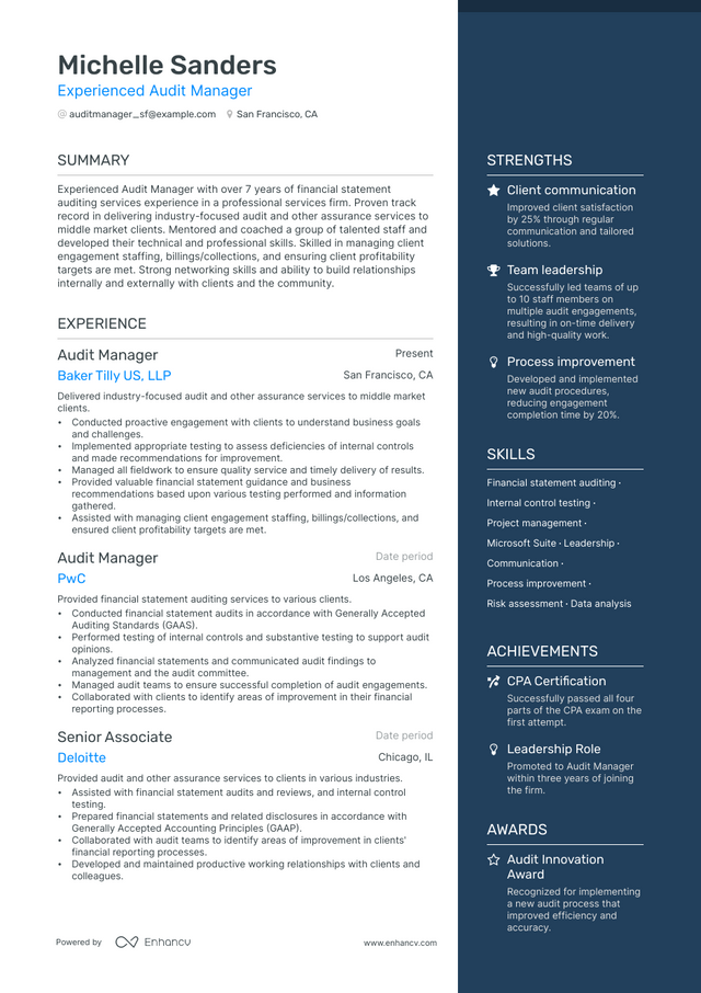 5 Audit Manager Resume Examples & Guide for 2023