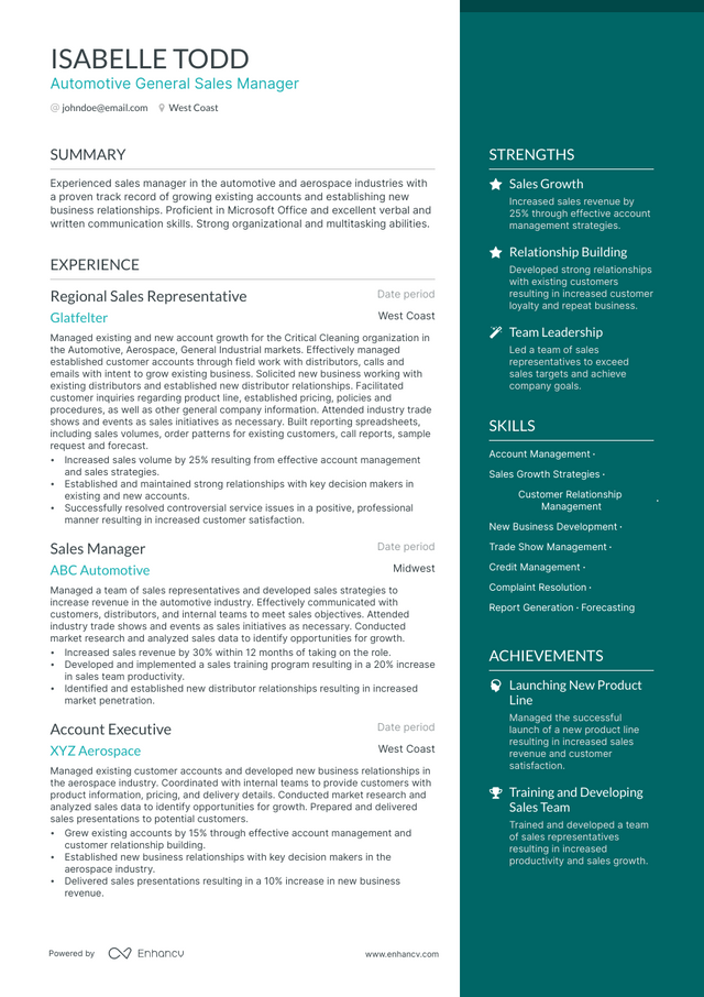 5 Automotive General Sales Manager Resume Examples & Guide for 2023