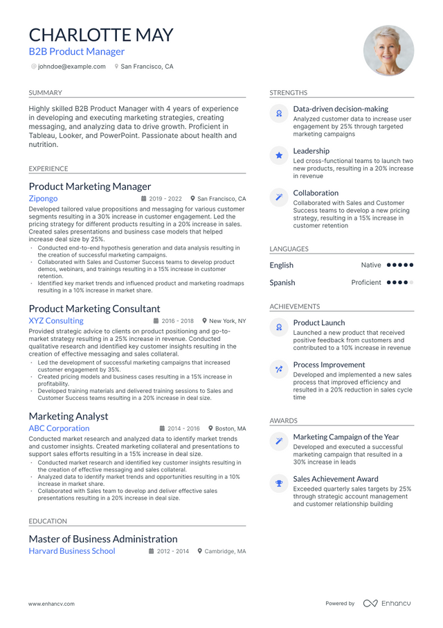 5 B2B Product Manager Resume Examples & Guide for 2023