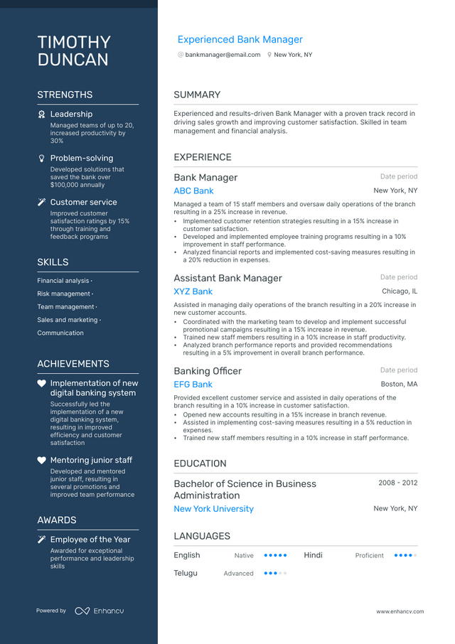 5 Bank Manager Resume Examples & Guide for 2023