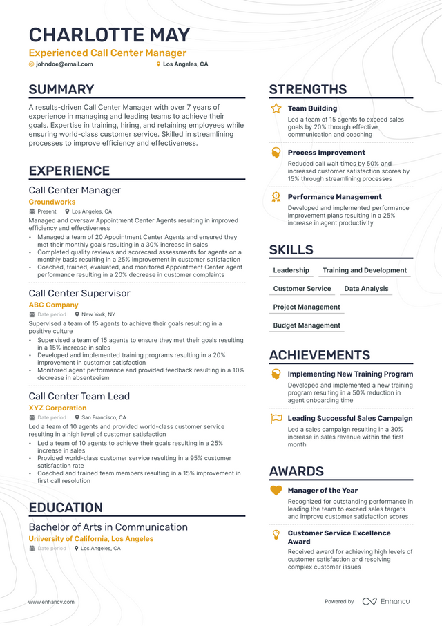 5 Call Center Manager Resume Examples & Guide for 2023