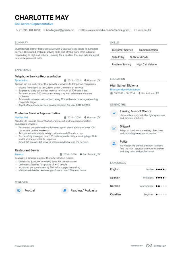 5 Call Center Representative Resume Examples & Guide for 2023
