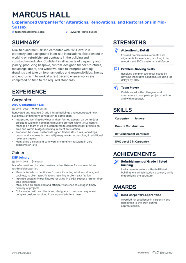 5 Carpenter Resume Examples & Guide for 2023