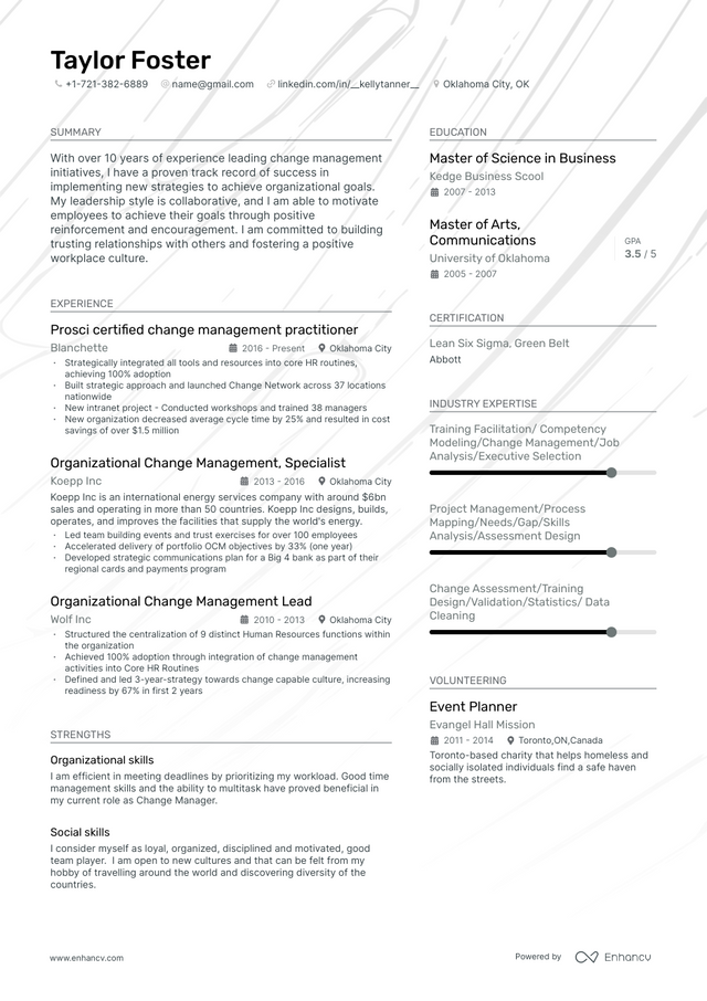5 Change Management Resume Examples & Guide for 2023