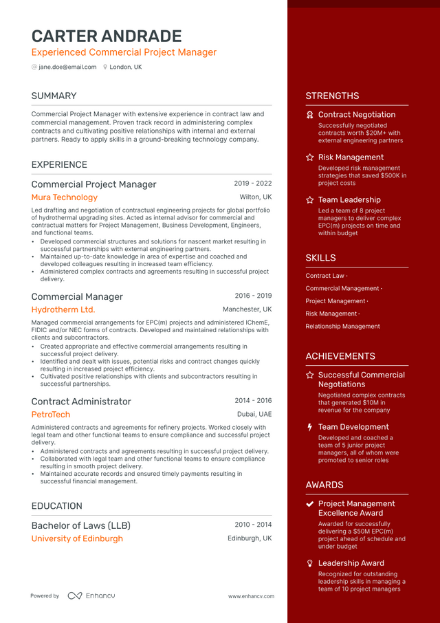 5 Commercial Project Manager Resume Examples & Guide for 2023