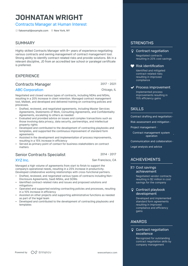 5 Contracts Manager Resume Examples & Guide for 2023