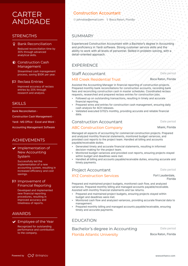 5 Construction Accounting Resume Examples & Guide for 2023