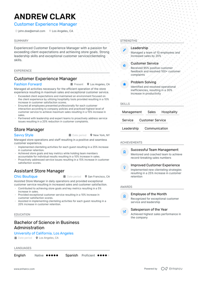 5 Customer Experience Manager Resume Examples & Guide for 2023