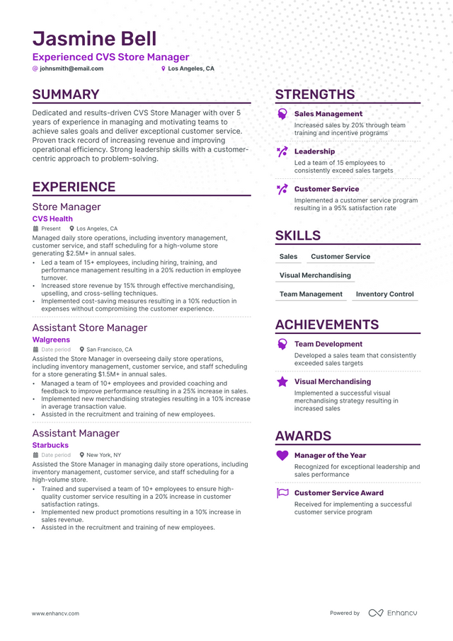 5 CVS Store Manager Resume Examples & Guide for 2023