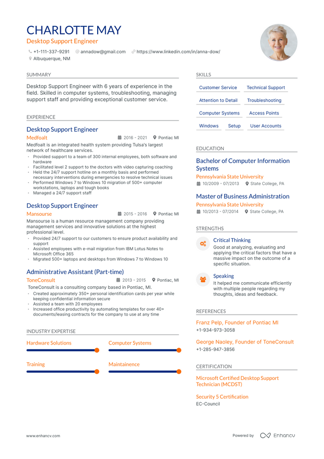 5 Desktop Support Resume Examples & Guide for 2023