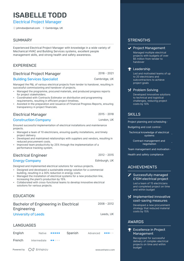 5 Electrical Manager Resume Examples & Guide for 2023