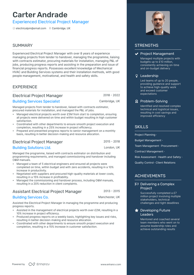 5 Electrical Project Manager Resume Examples & Guide for 2023