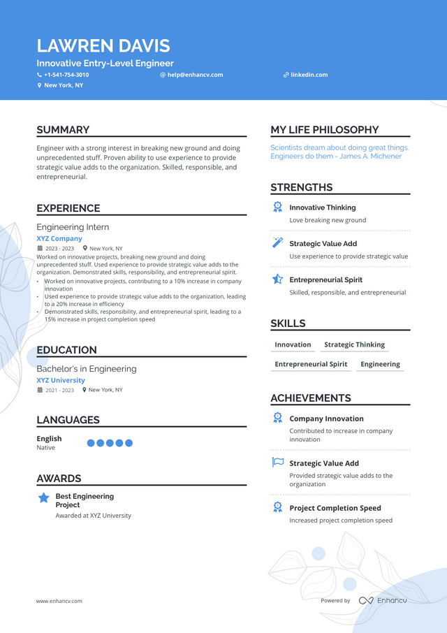 5 Entry Level Engineering Resume Examples & Guide for 2023