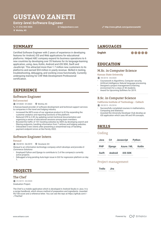 5 Entry Level Software Engineer Resume Examples & Guide for 2023