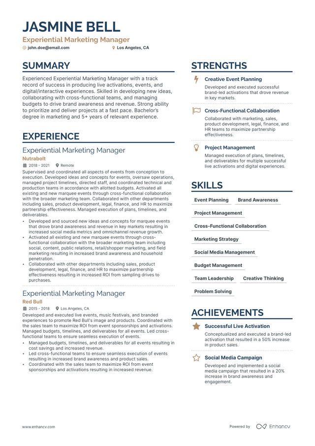 5 Experiential Marketing Resume Examples & Guide for 2023