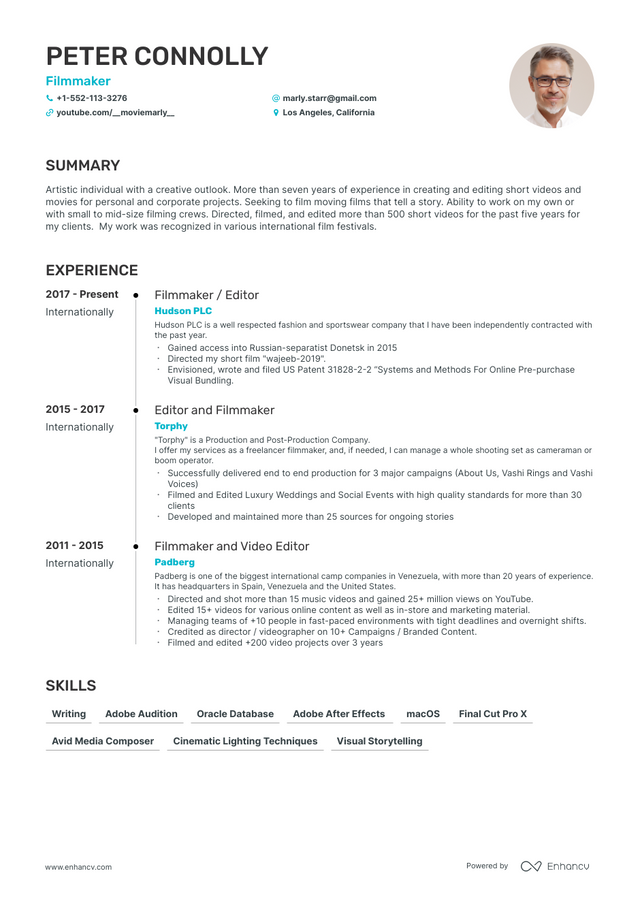 Filmmaker Resume Examples & Guide for 2023 (Layout, Skills, Keywords ...