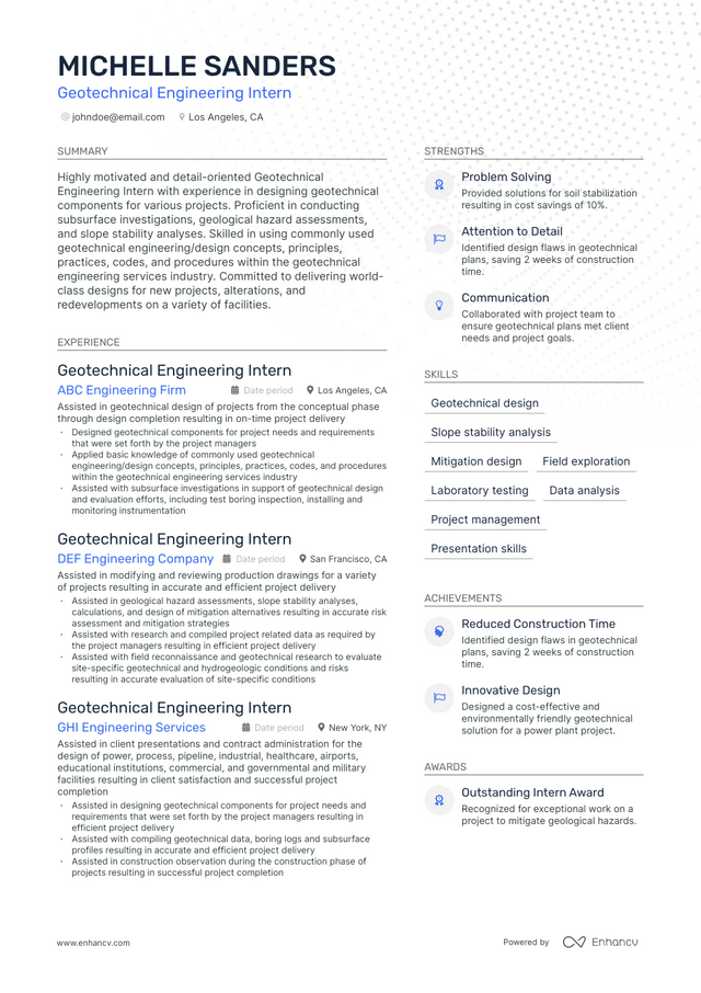 5 Geotechnical Engineering Resume Examples & Guide for 2023