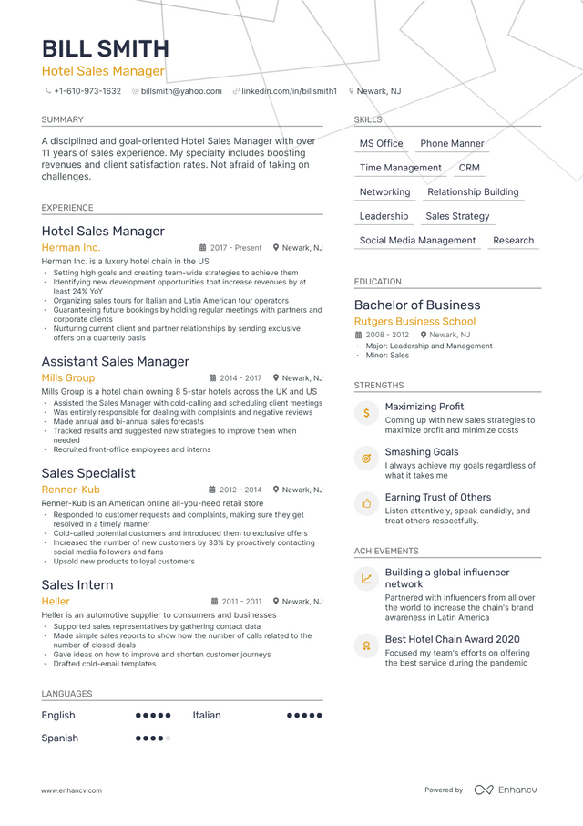 5 Hotel Sales Manager Resume Examples & Guide for 2023