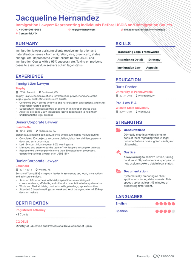 Immigration Lawyer Resume Examples & Guide for 2023 (Layout, Skills ...