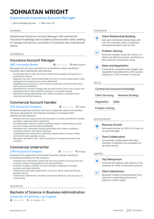 5 Insurance Account Manager Resume Examples & Guide for 2023