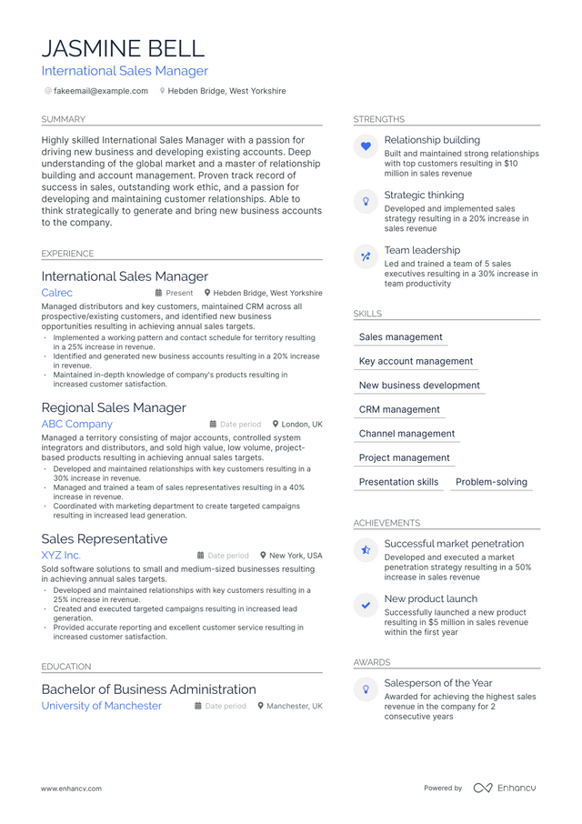 5 International Sales Manager Resume Examples & Guide for 2023