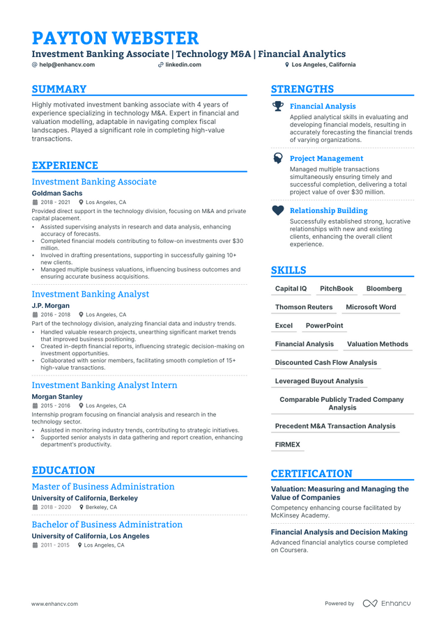 5 Investment Banking Associate Resume Examples & Guide for 2023