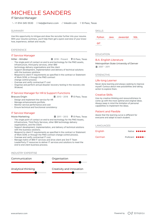 5 IT Service Manager Resume Examples & Guide for 2023