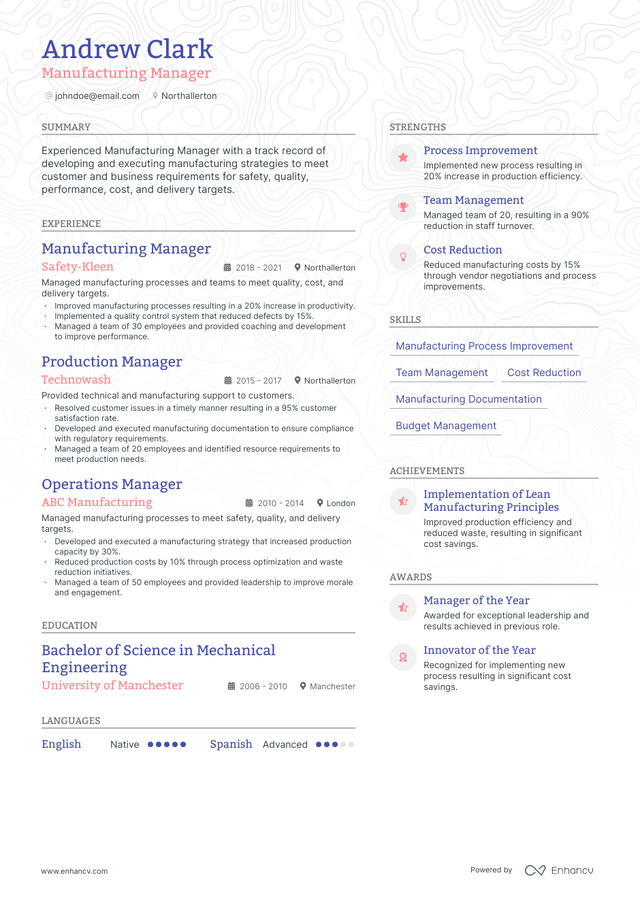 5 Manufacturing Manager Resume Examples & Guide for 2023