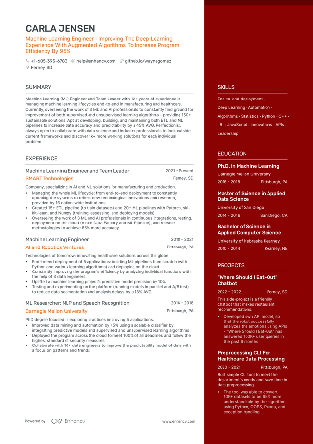 5 Machine Learning Resume Examples & Guide for 2023