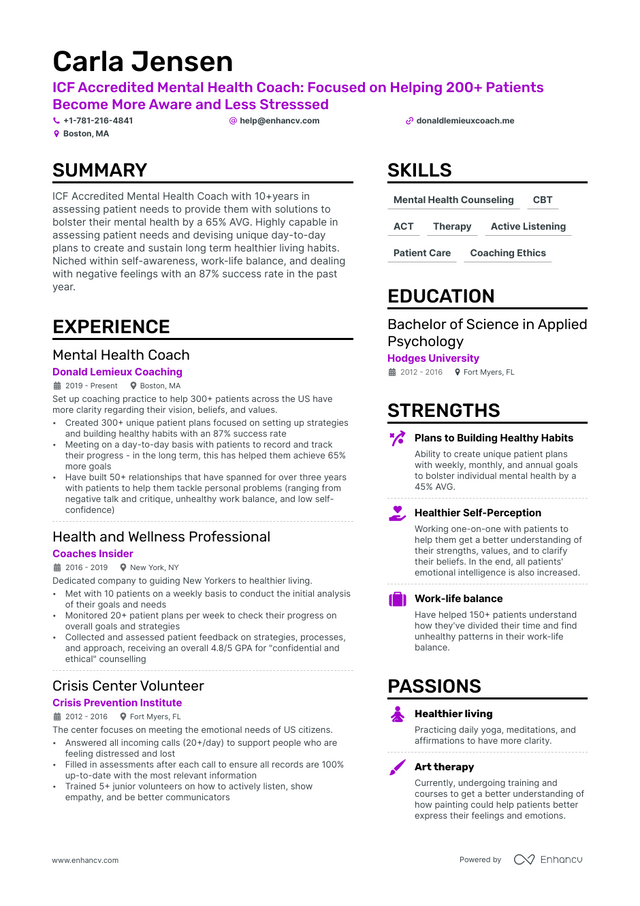 5 Mental Health Coach Resume Examples & Guide for 2023