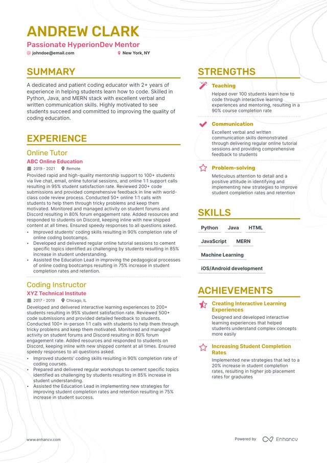 5 Mentor Resume Examples & Guide for 2023