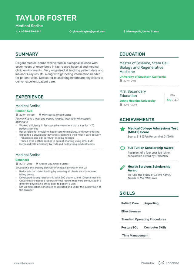 Medical Scribe Resume Examples & Guide for 2023 (Layout, Skills ...