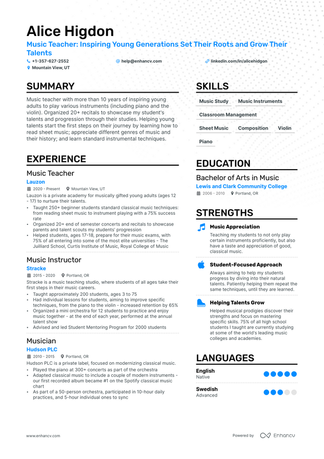 5 Music Teacher Resume Examples & Guide for 2023