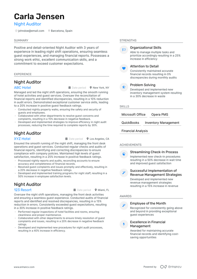 Night Auditor Resume Examples & Guide for 2023 (Layout, Skills ...