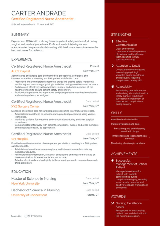 5 Nurse Anesthetist Resume Examples & Guide for 2023
