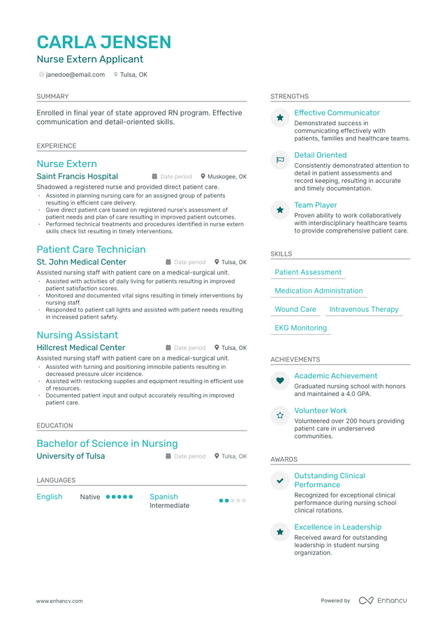 5 Nurse Extern Resume Examples & Guide for 2023