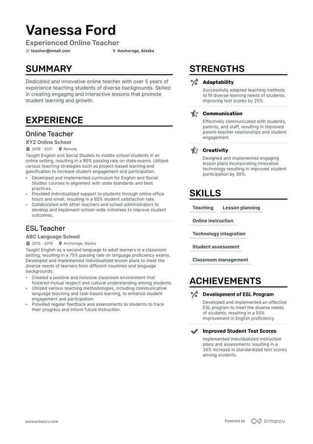 5 Online Teacher Resume Examples & Guide for 2023