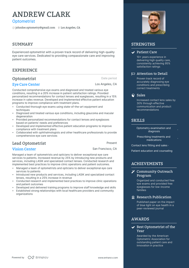 5 Optometry Resume Examples & Guide for 2023